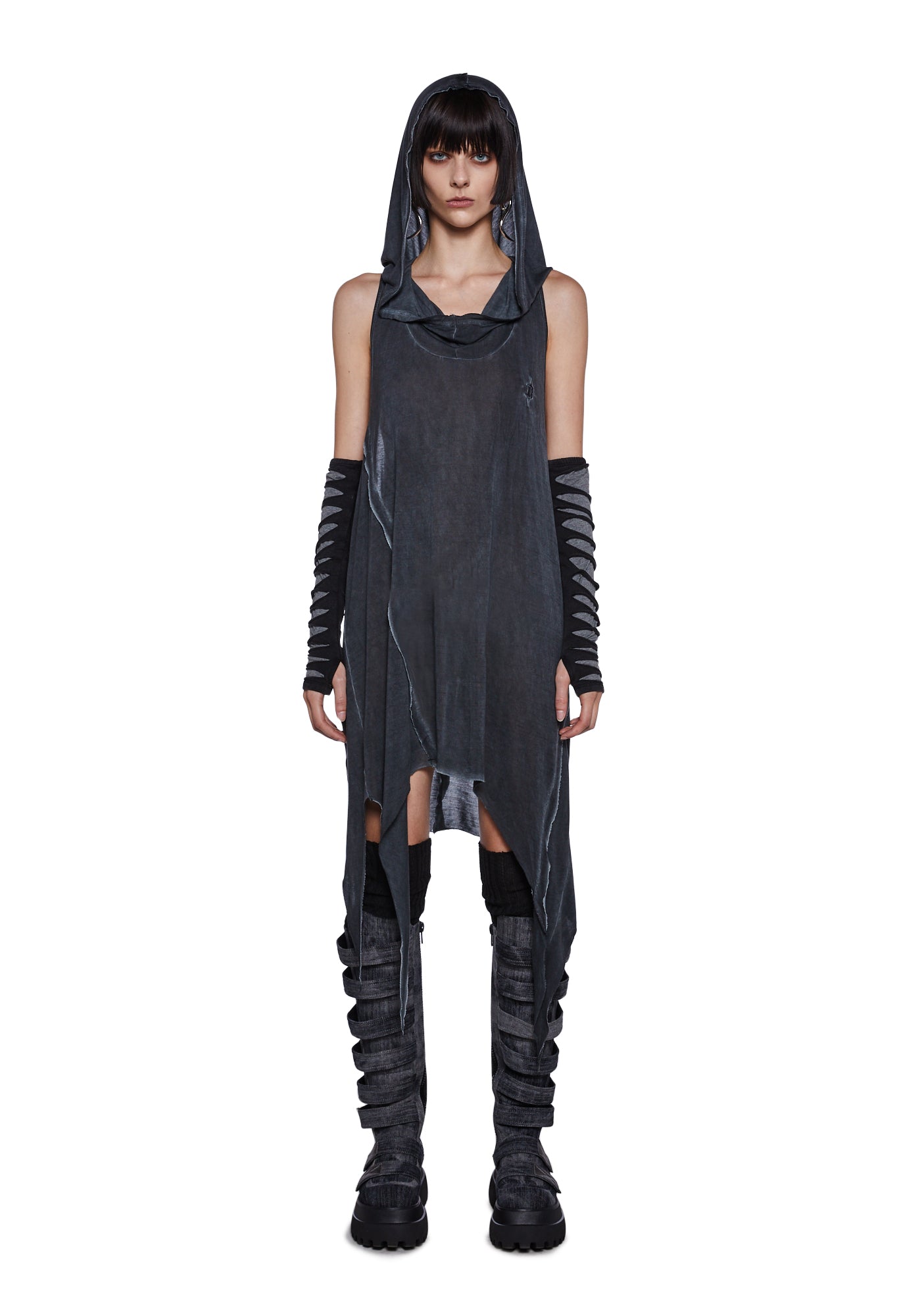 Darker Wavs Unisex Longline Handkerchief Hem Tank - Dark Gray – Dolls Kill