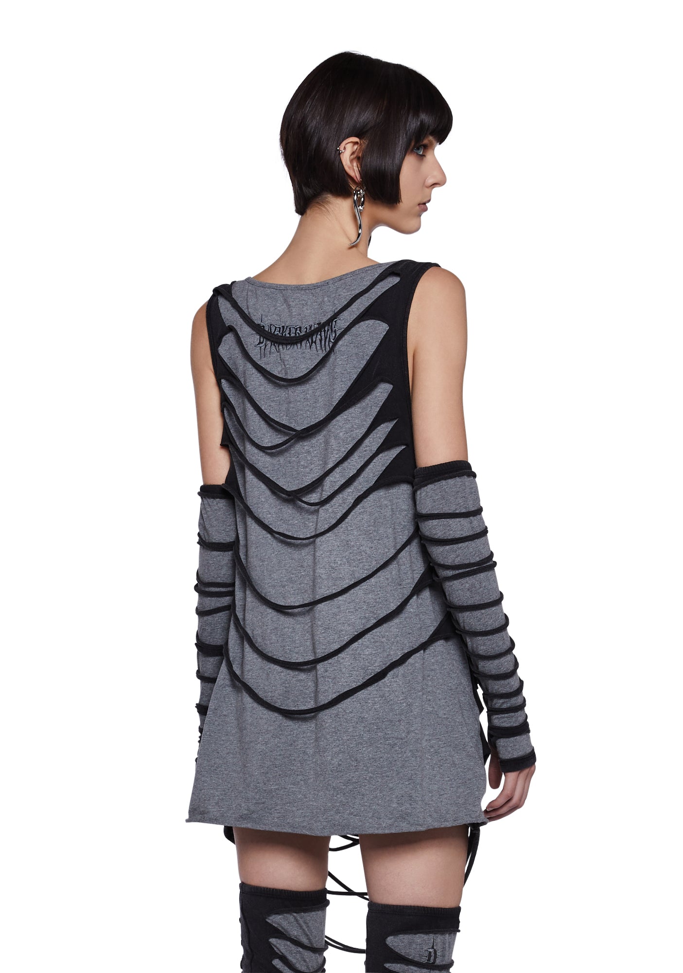 Darker Wavs Unisex Two Tone Shredded Tank - Black – Dolls Kill