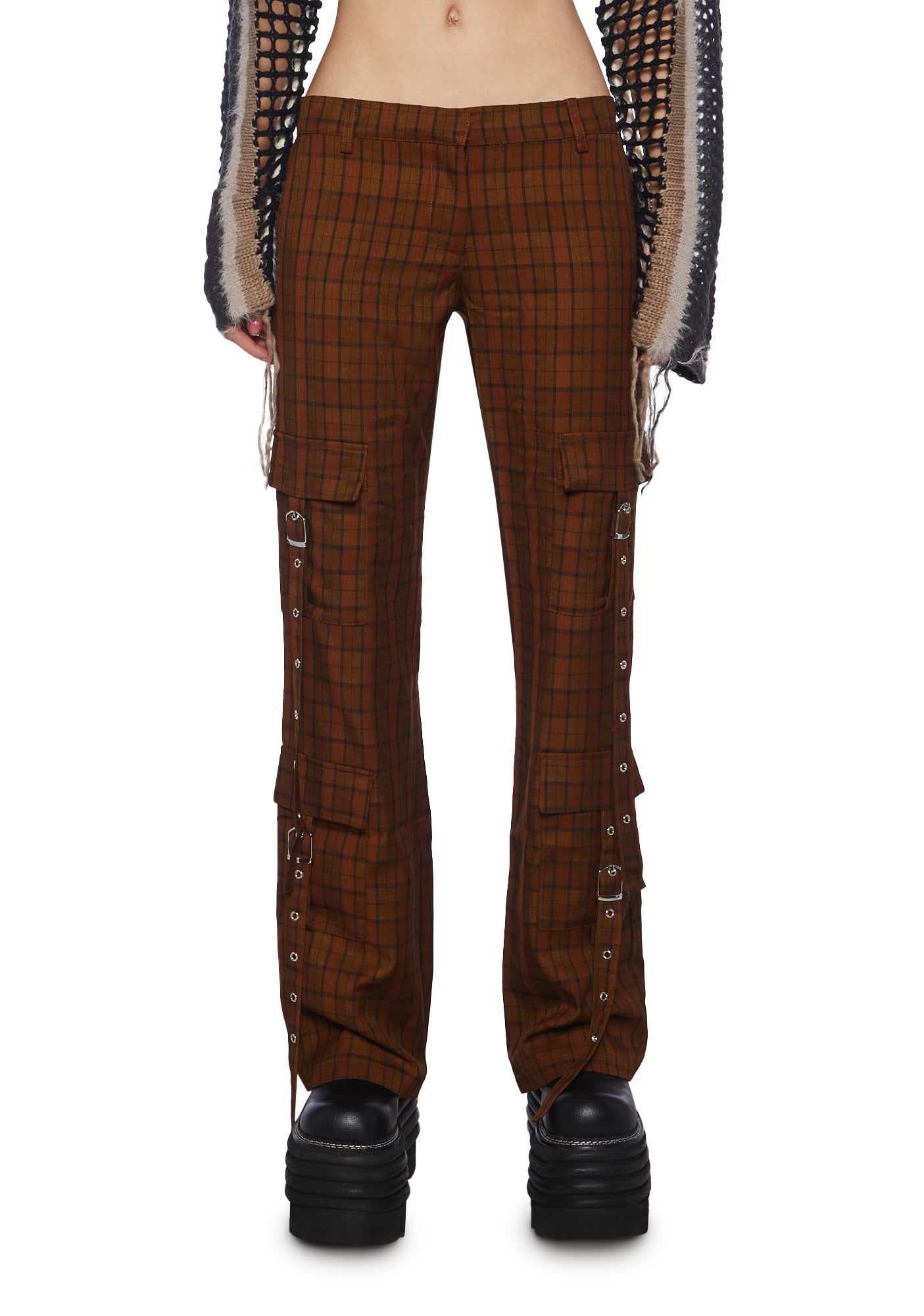 The Ragged Priest Tartan Pritn Flare Pants - Brown – Dolls Kill