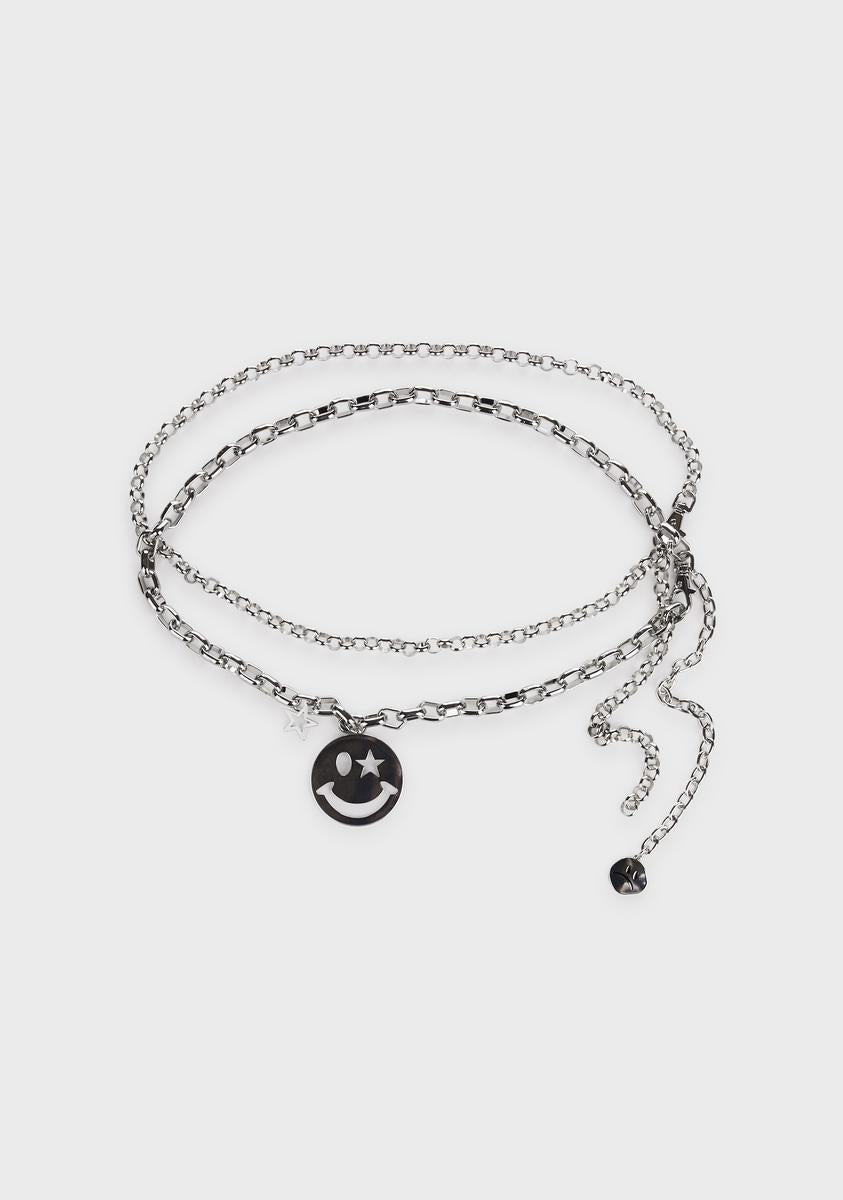 Happy Smiley Face Charm Waist Chain Belt - Silver – Dolls Kill