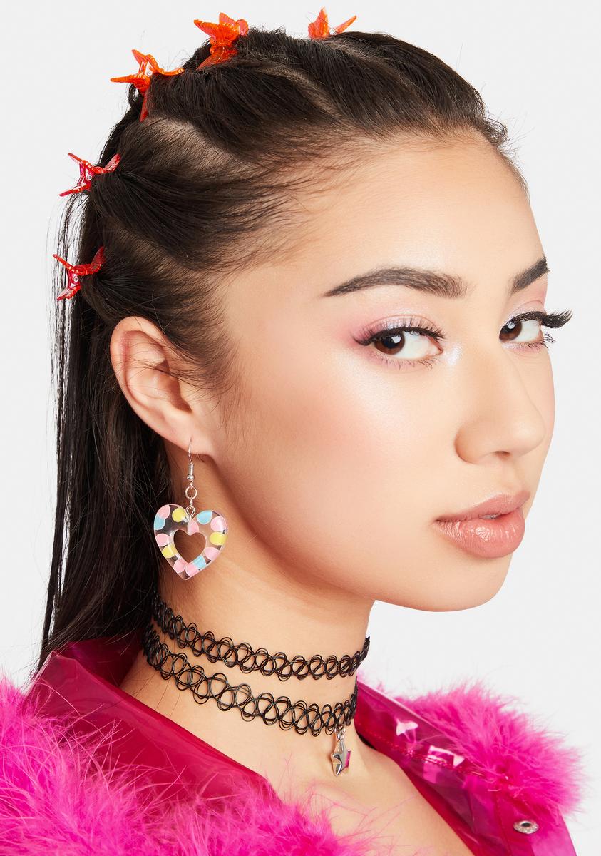 Heart Mosaic Drop Earrings - Pink – Dolls Kill