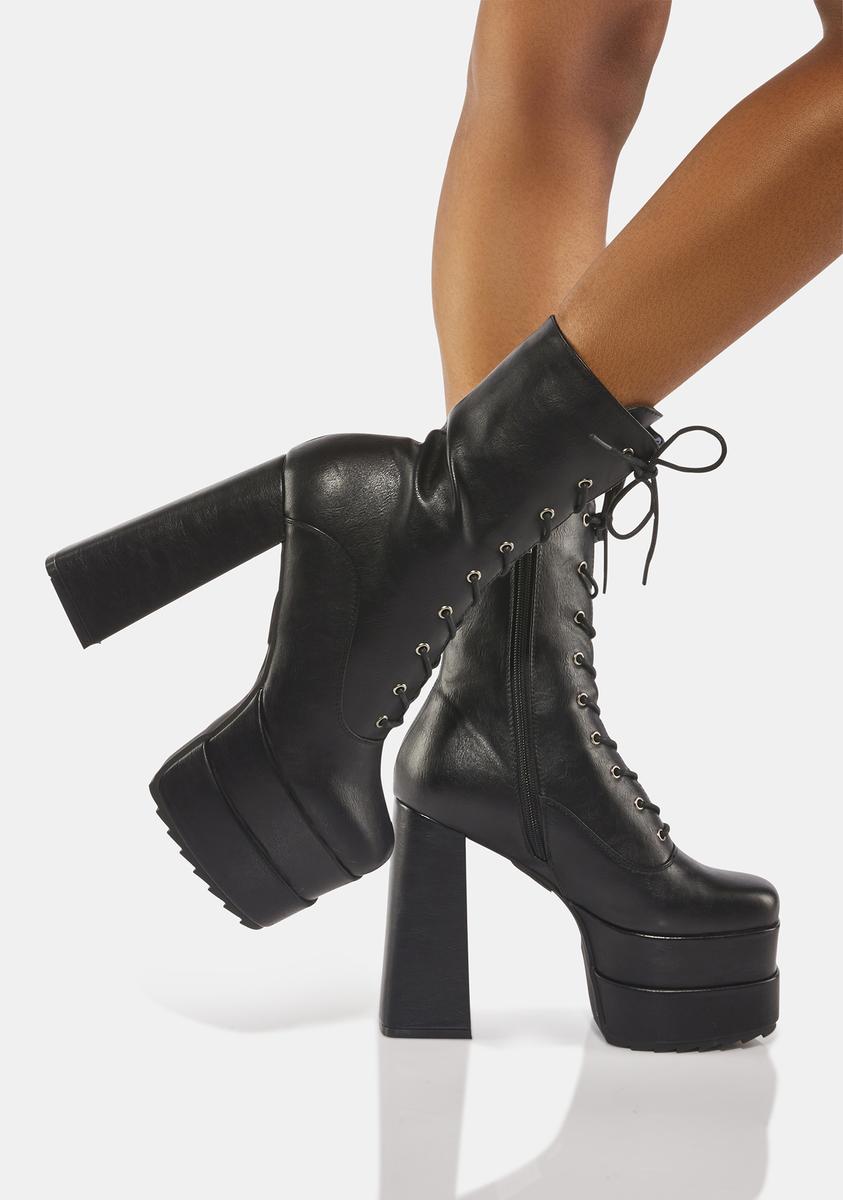 Platform Ankle Boots Lace Up