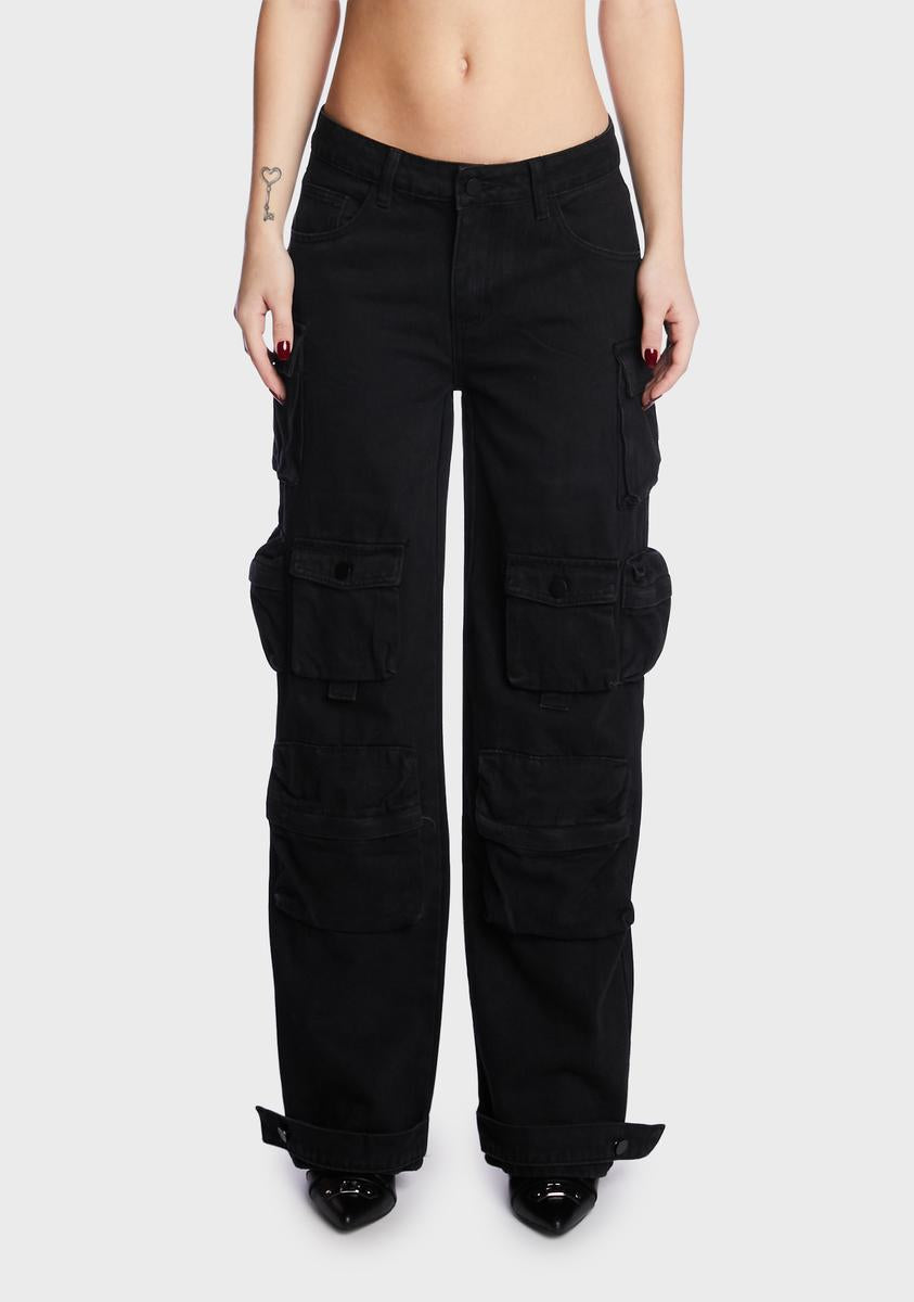 Edikted Low Waist Denim Cargo Jeans Pants - Black – Dolls Kill