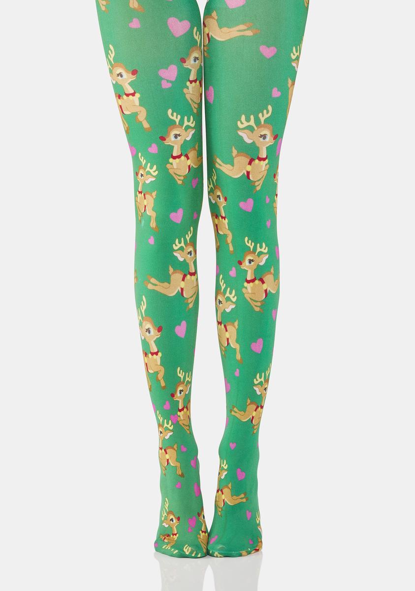 Irregular Choice Reindeer Print Tights - Green – Dolls Kill