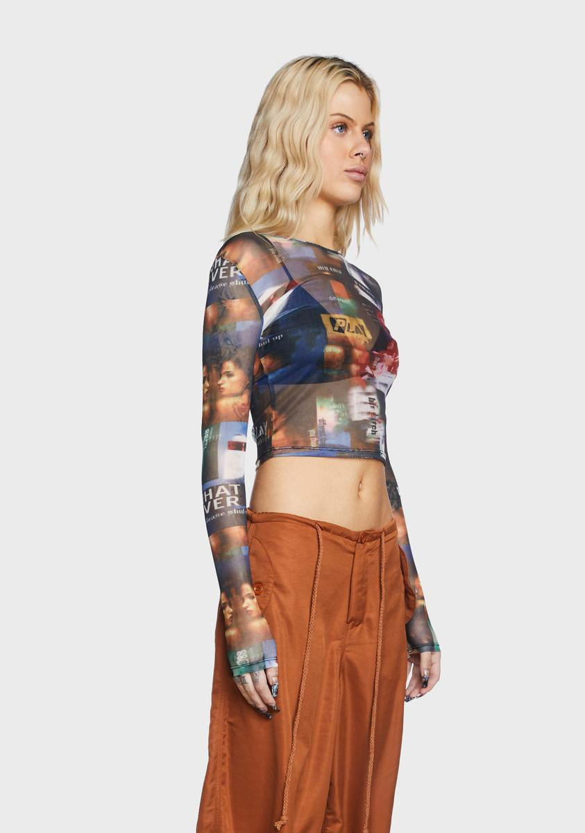 Edikted Photo Print Mesh Crop Top - Multi – Dolls Kill