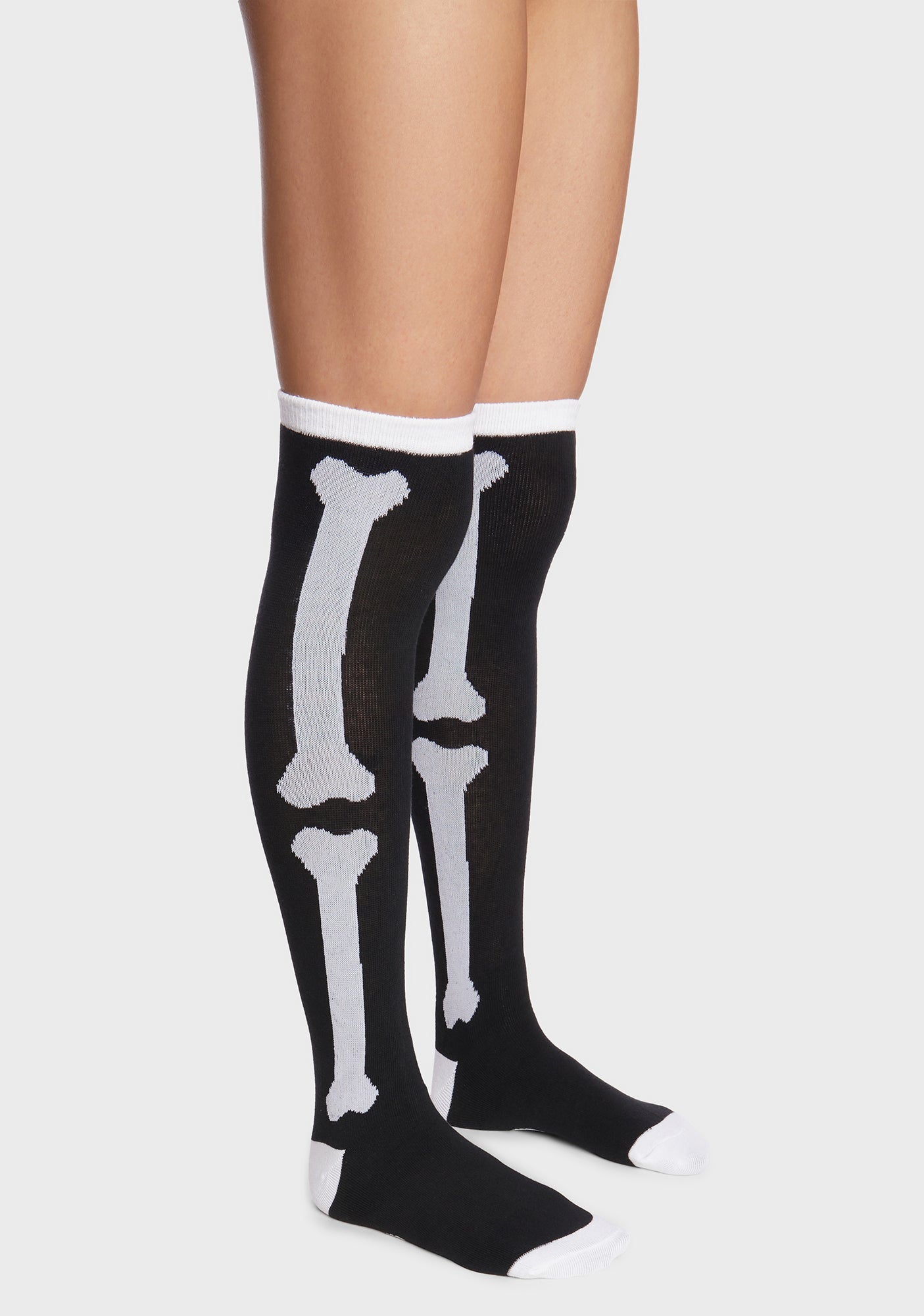 Too Fast Bone Knee High Socks - Black – Dolls Kill