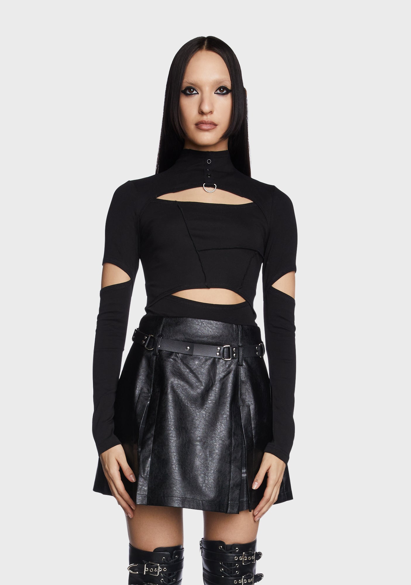 Punk Rave Cutout Mockneck Top - Black – Dolls Kill