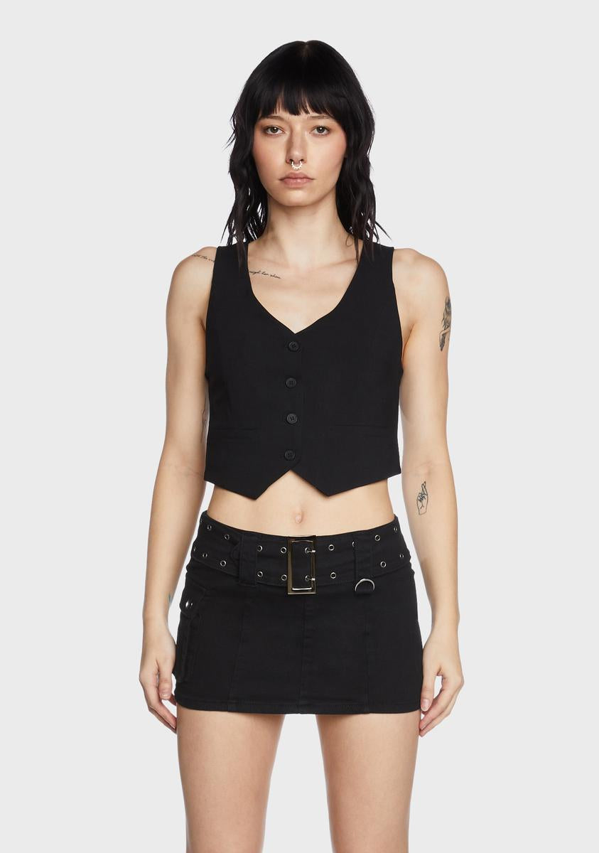 Edikted Cropped Button Up Vest - Black – Dolls Kill