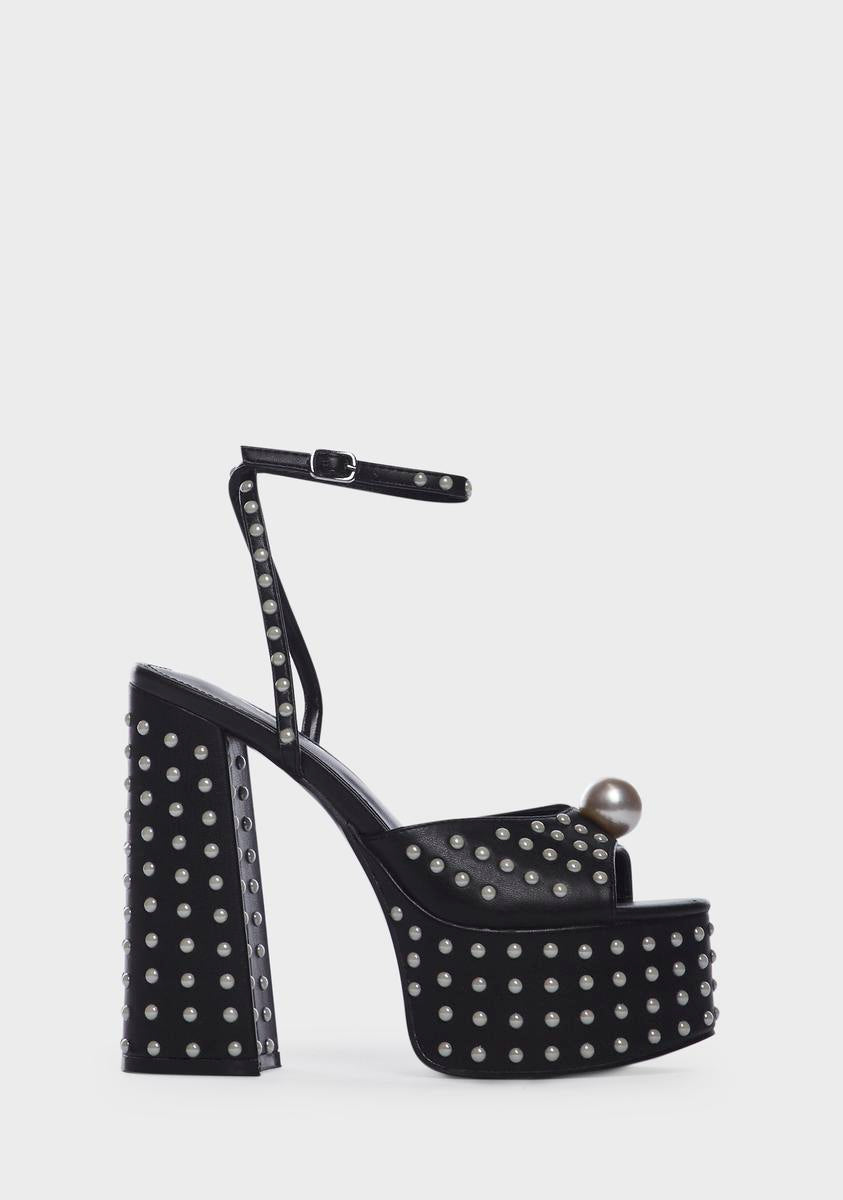 Public Desire Satin Pearl Platform Heels - Black – Dolls Kill
