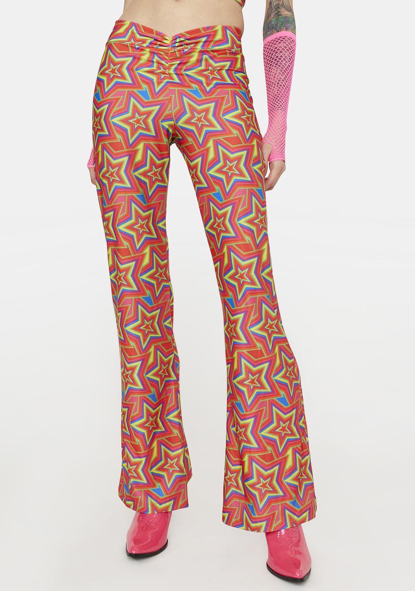 Multi Star Print Low Rise Flare Pants – Dolls Kill
