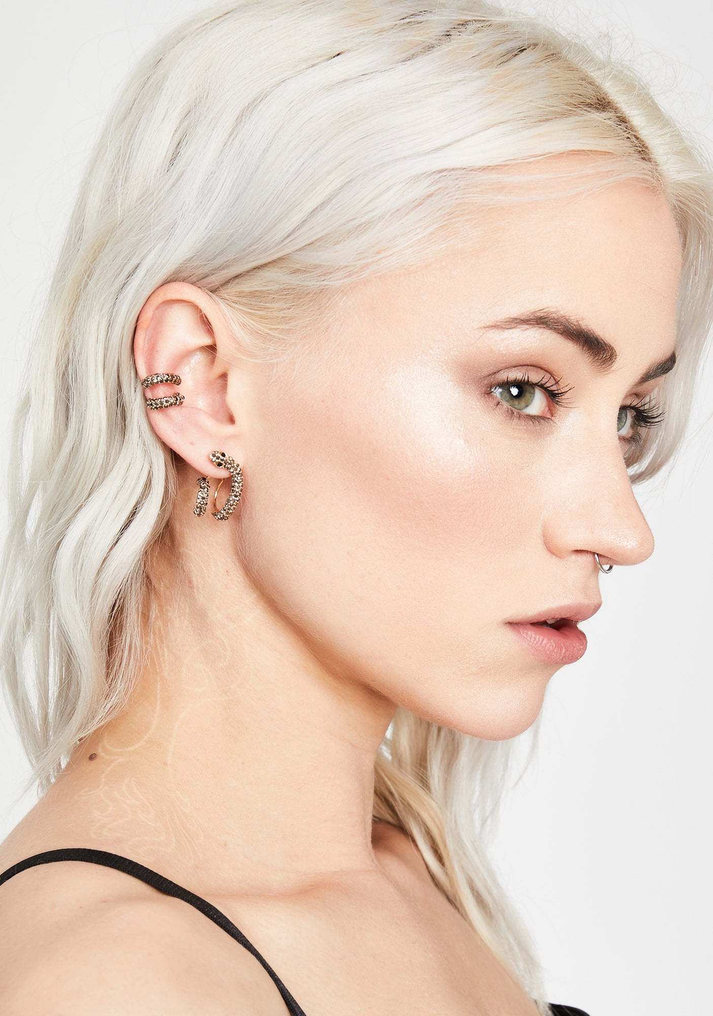 Rhinestone Snake Ear Cuff Gold Black – Dolls Kill