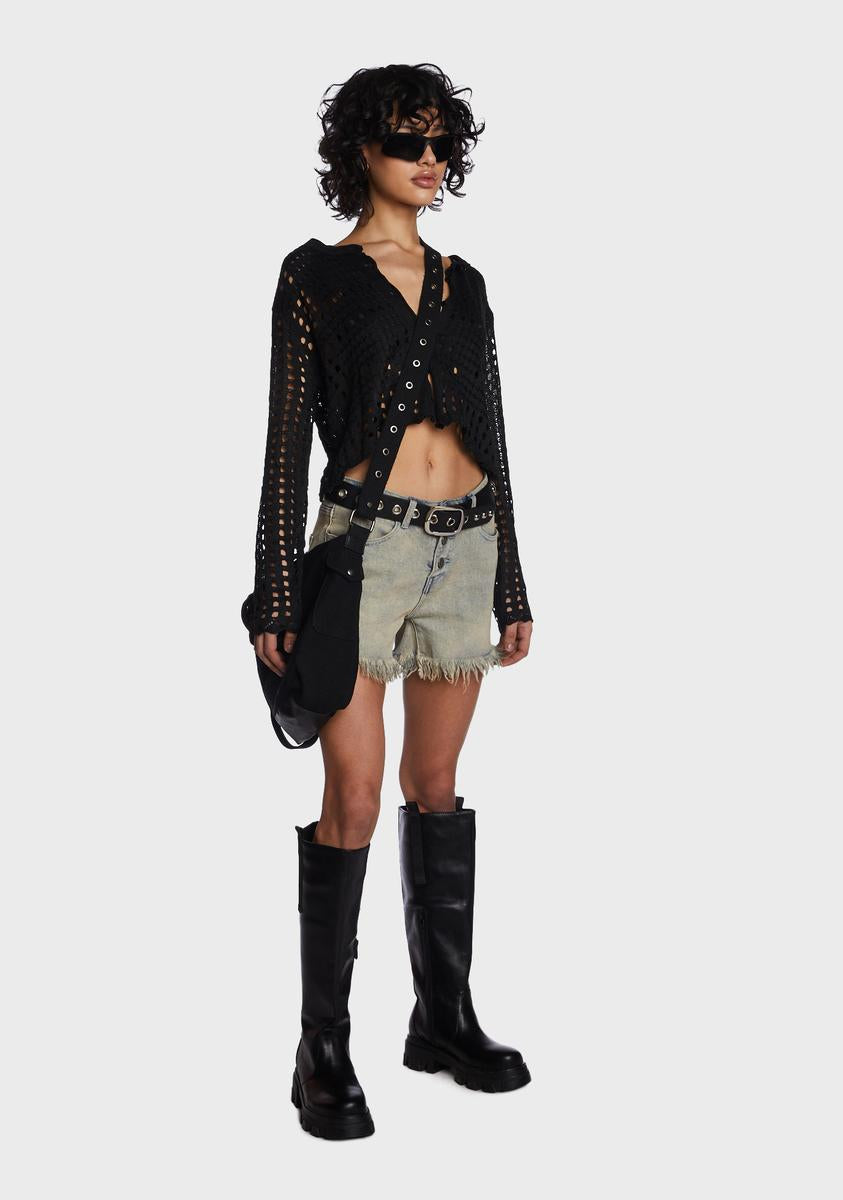 Knit Long Sleeve Cropped Cardigan - Black – Dolls Kill