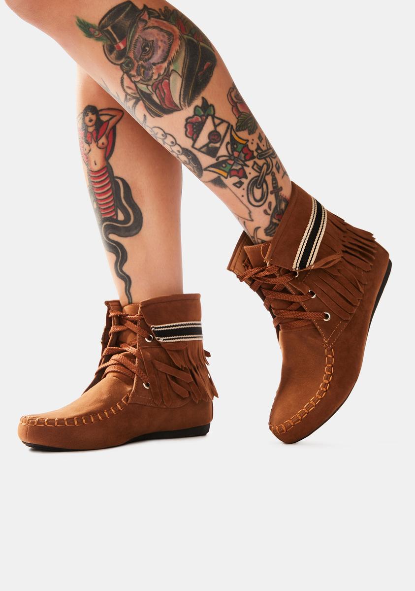 Lace Up Flat Sole Slipper Boots - Rust Brown – Dolls Kill