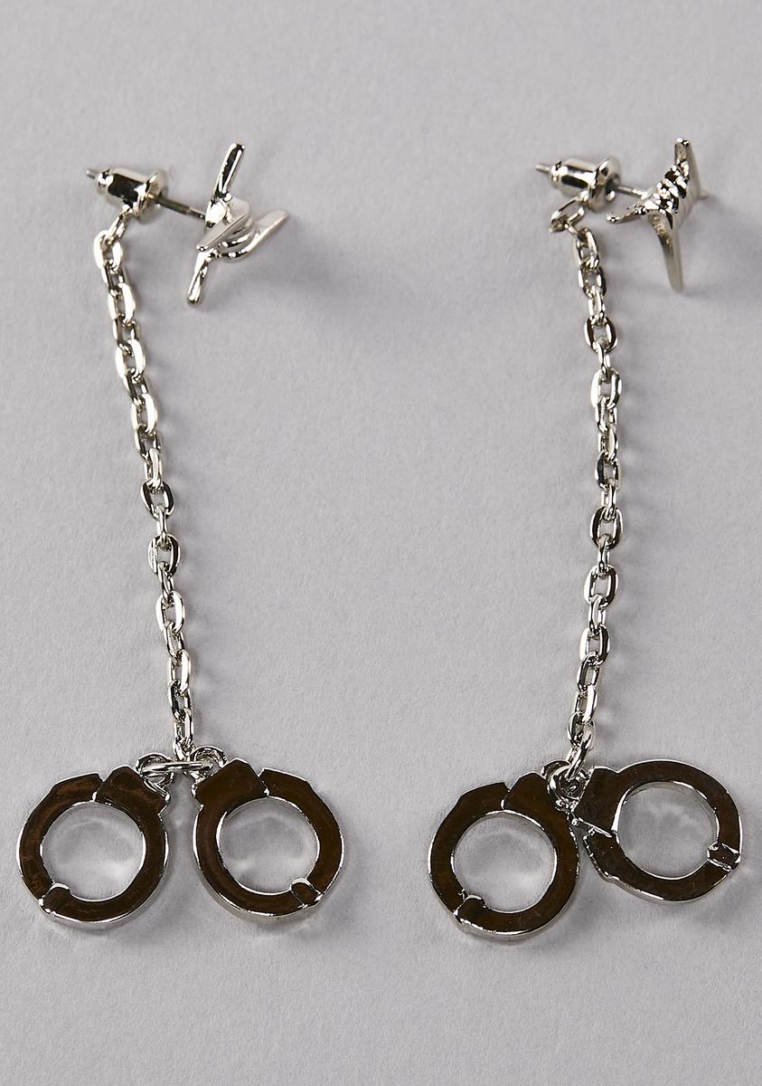 Widow Barbed Wire Handcuff Drop Earrings - Silver – Dolls Kill