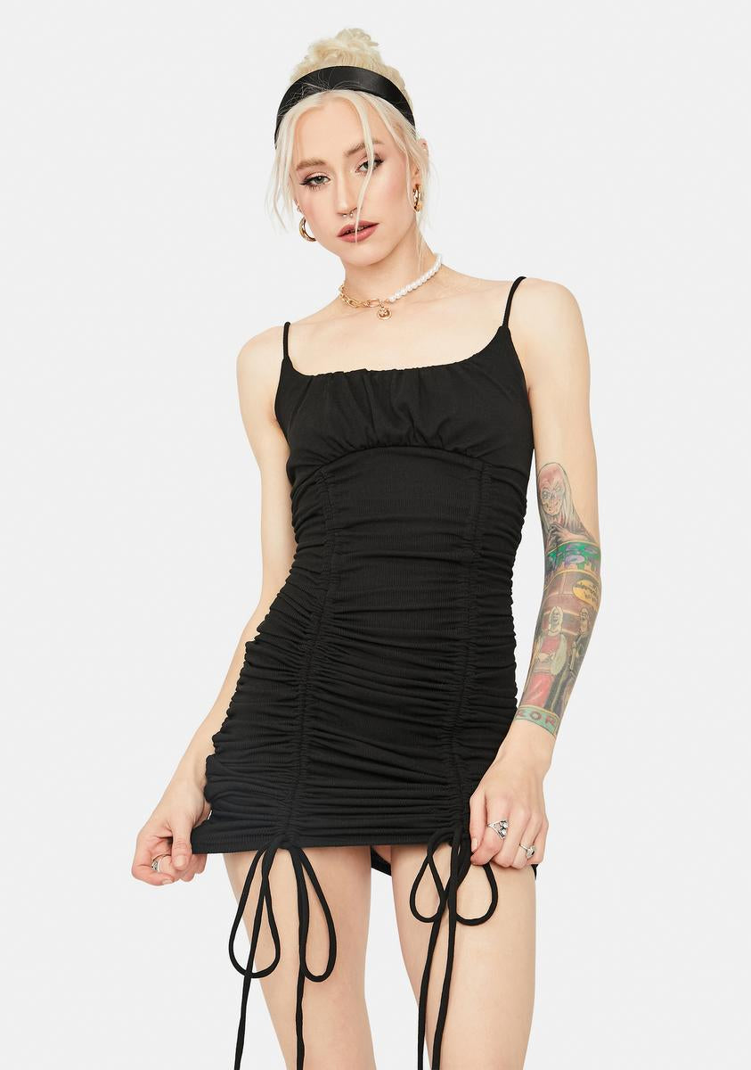 Ruched Drawstring Slip Mini Dress - Black – Dolls Kill