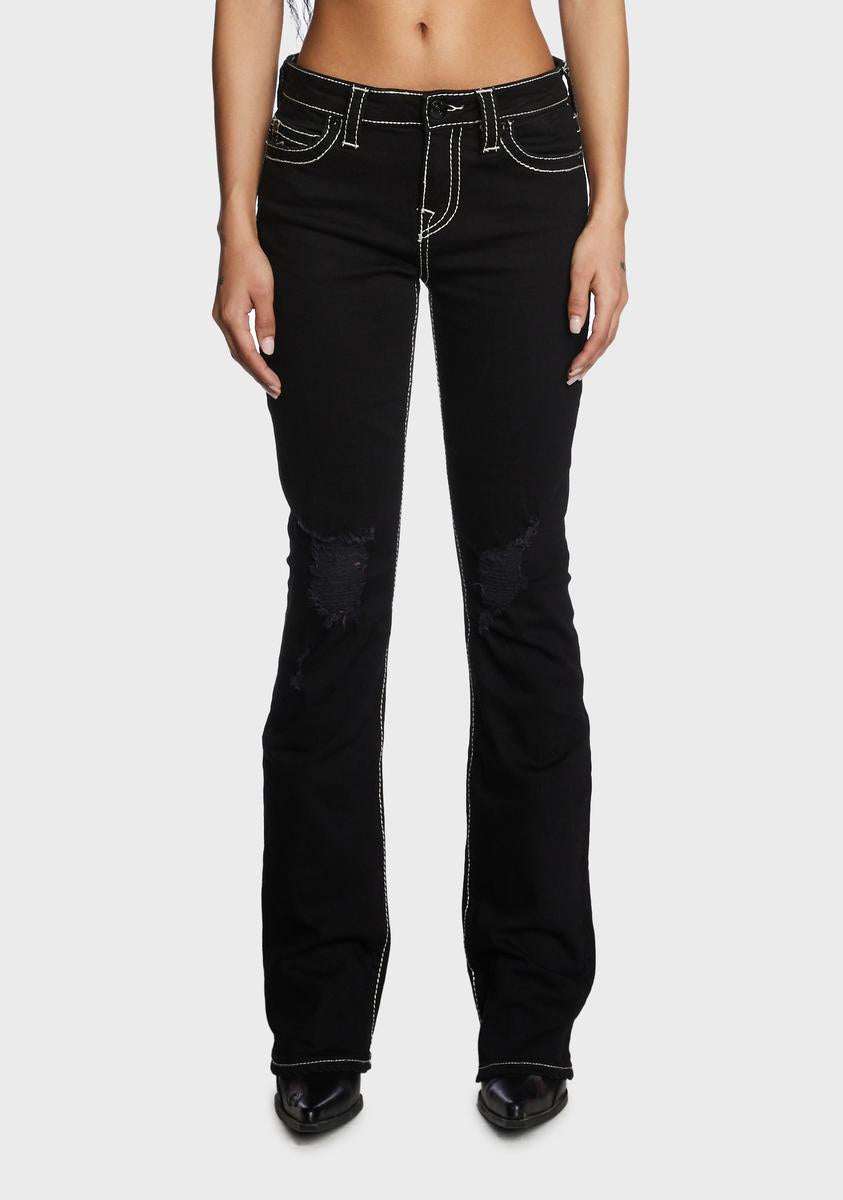 True Religion Brand Jeans Low Rise Bootcut Jeans - Black Rinse Destroy ...