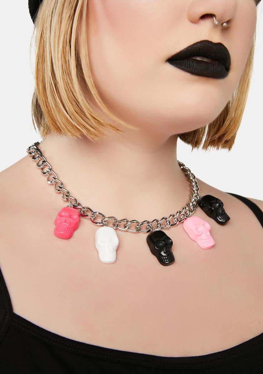Skull Charm Chain Choker - Silver – Dolls Kill