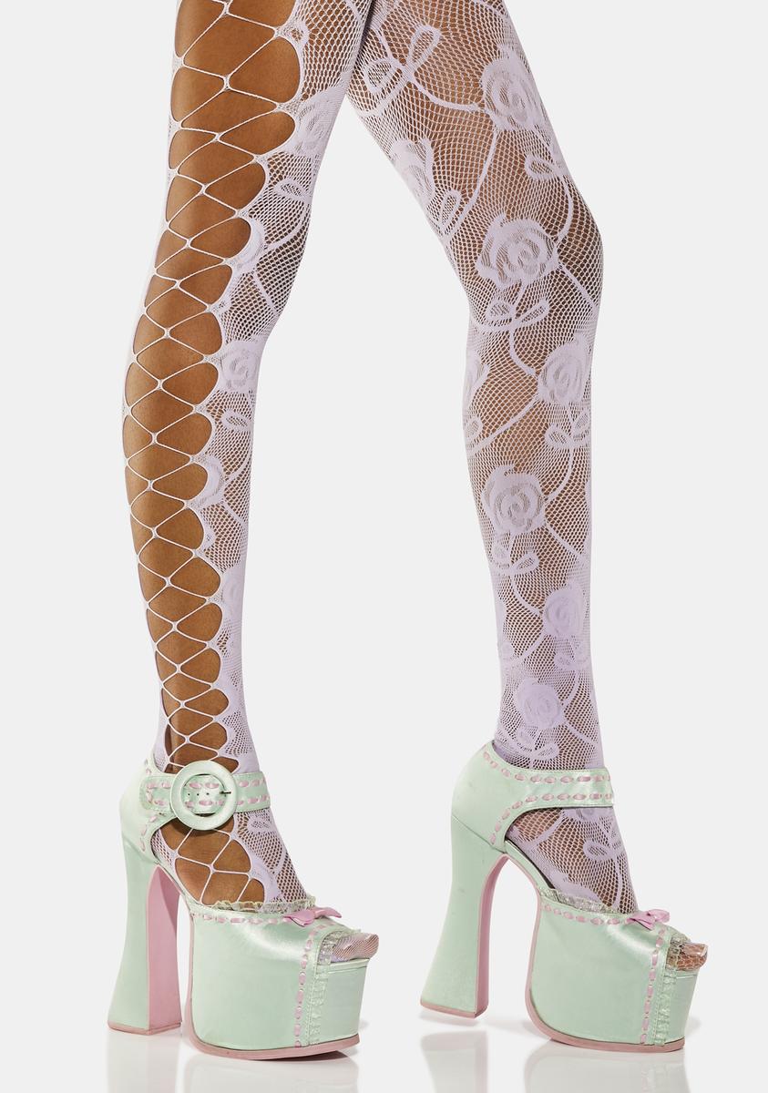 Fishnet Rose Floral Tights - Lilac – Dolls Kill