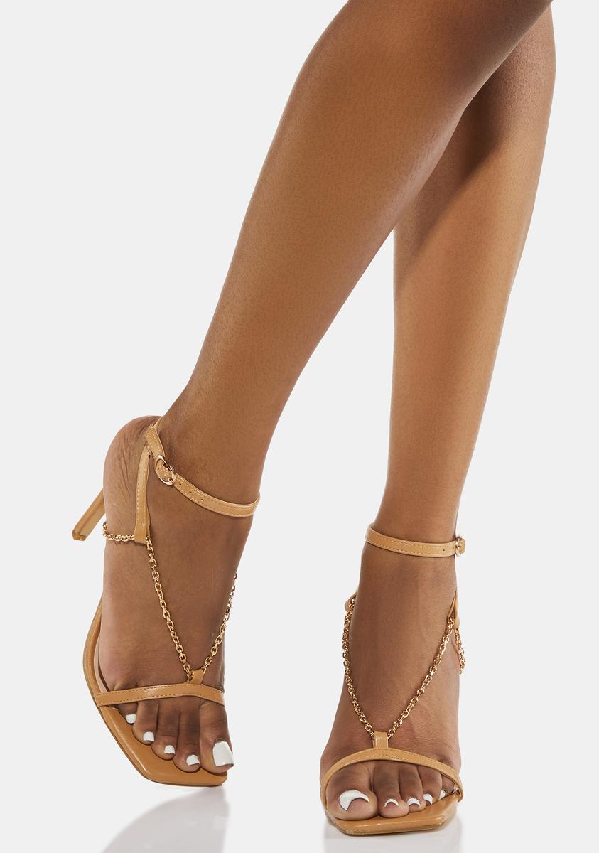 Strappy Stiletto Metal Chain Heels - Natural – Dolls Kill