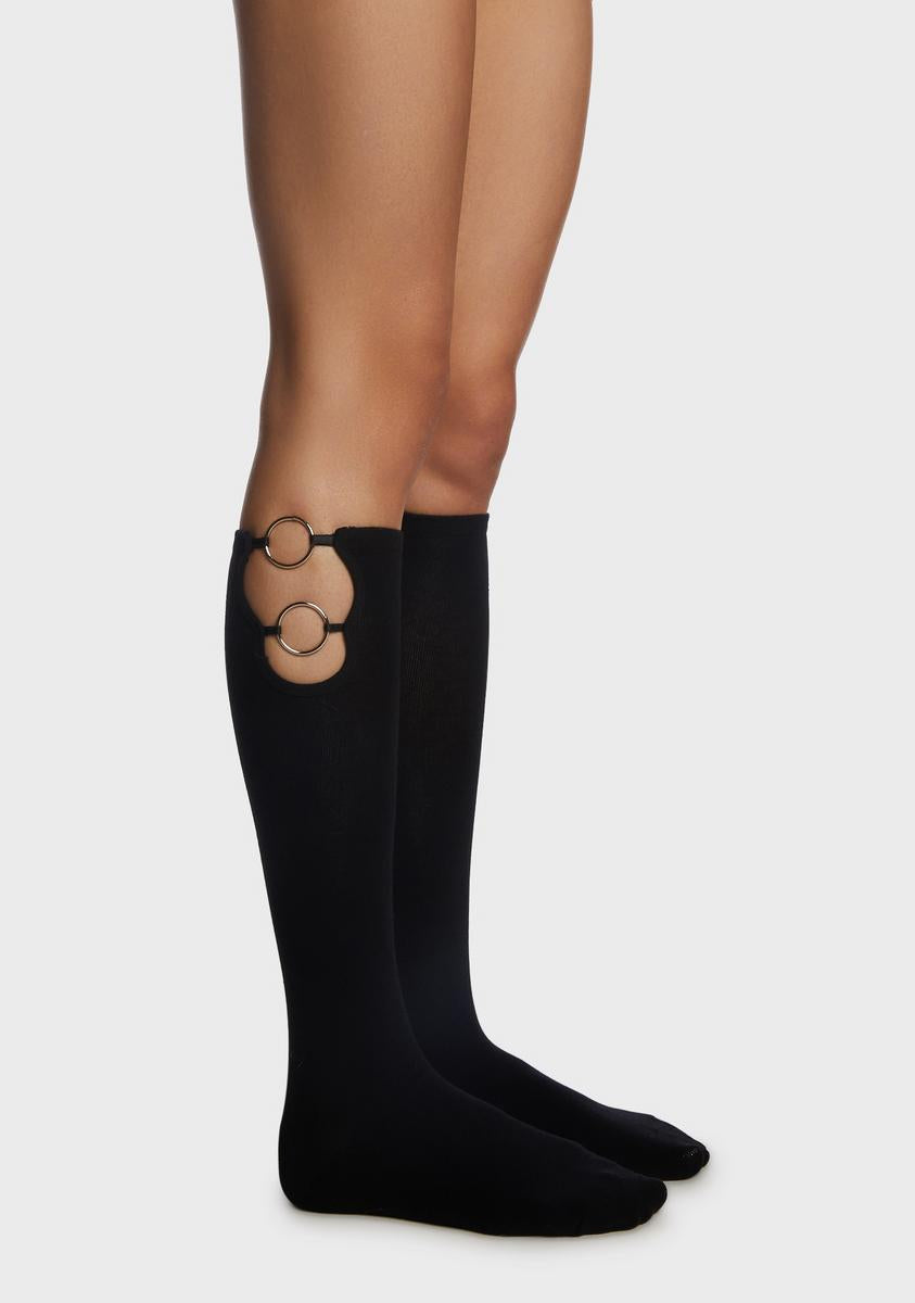 O Ring Cut Out Knee High Socks - Black – Dolls Kill