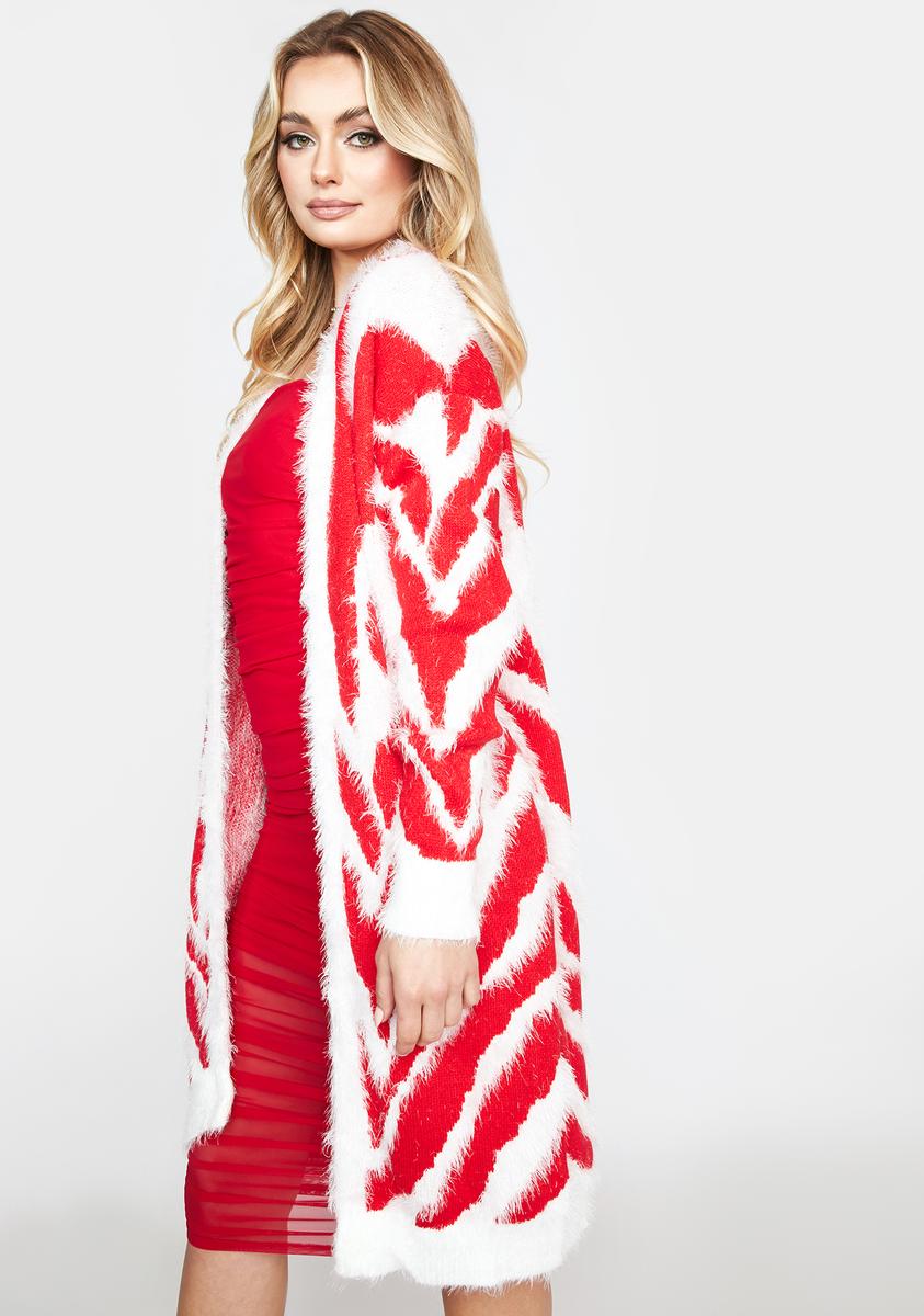 Zebra Print Fuzzy Cardigan - Red/White – Dolls Kill