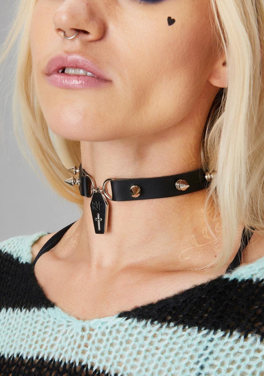 Coffin Spiked Vegan Leather Choker - Black – Dolls Kill