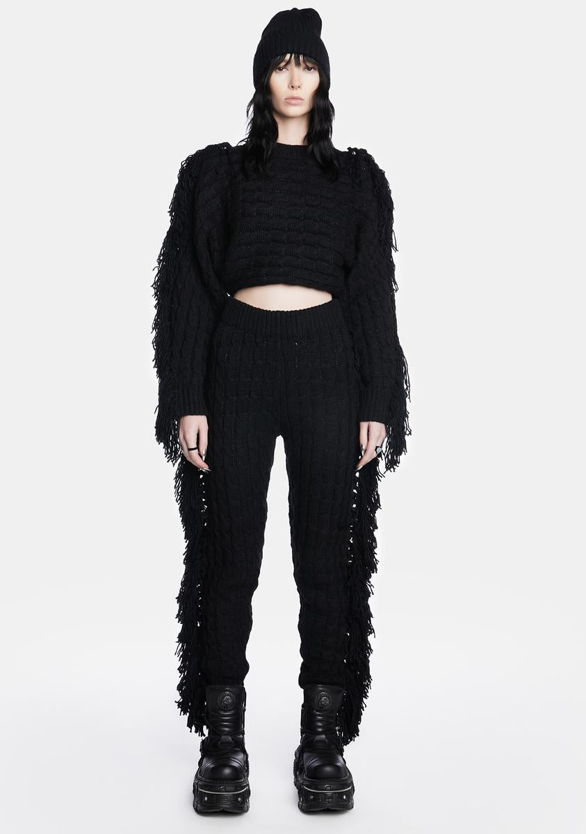 Cable Knit Fringe Pants Set - Black – Dolls Kill
