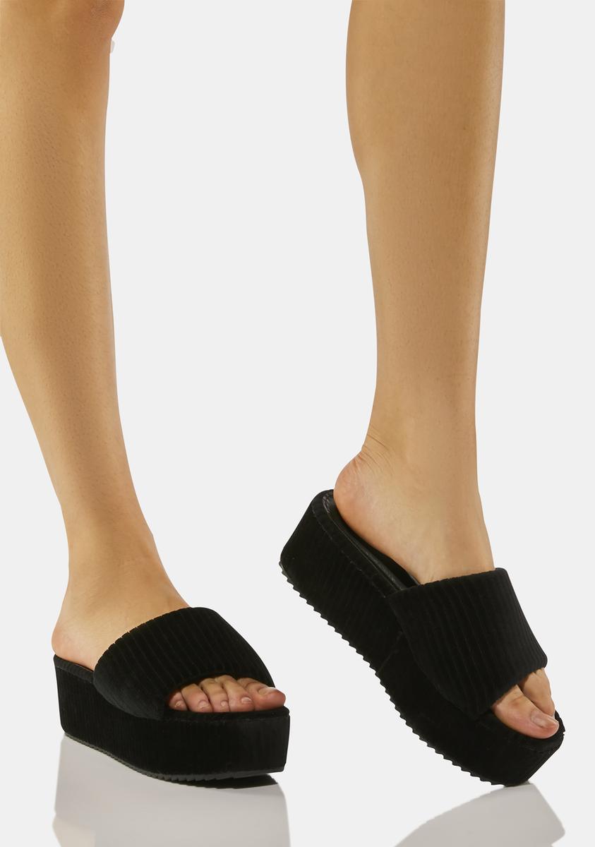 Velvet Padded Slip On Platform Slide Sandals - Black – Dolls Kill