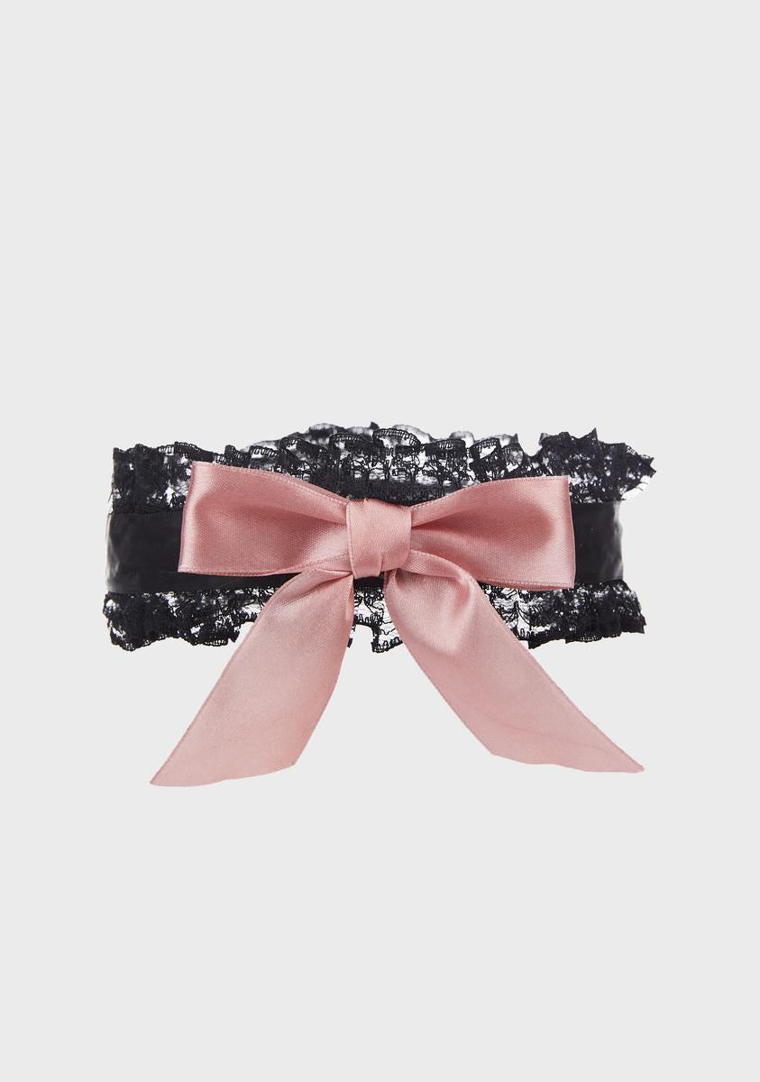 Vegan Leather Lace Ruffled Bow Choker - Black – Dolls Kill