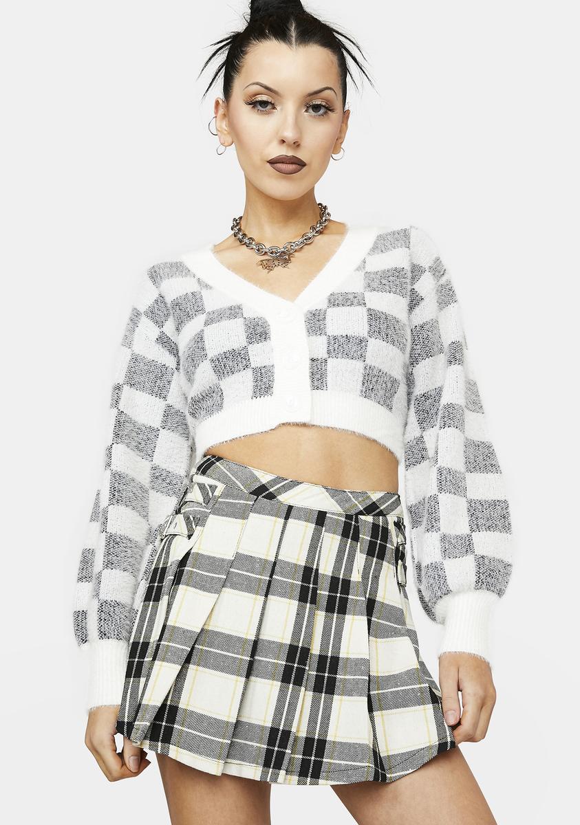 Checkered Print Cropped Button Down Cardigan - Multi – Dolls Kill