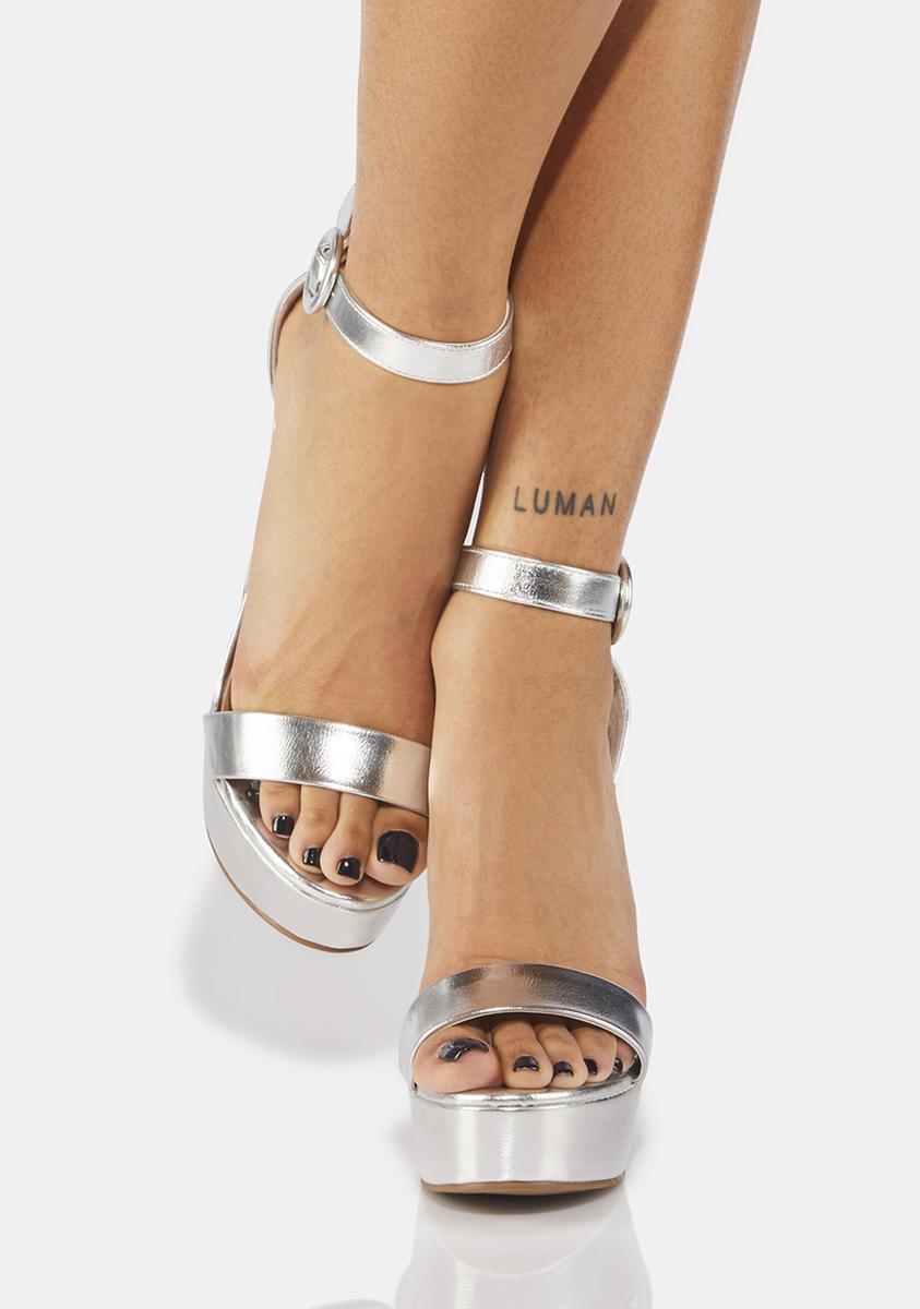 Metallic Block Heels - Silver – Dolls Kill