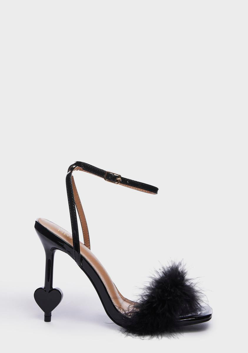 Fluffy Heart Shaped Stiletto Heels - Black – Dolls Kill