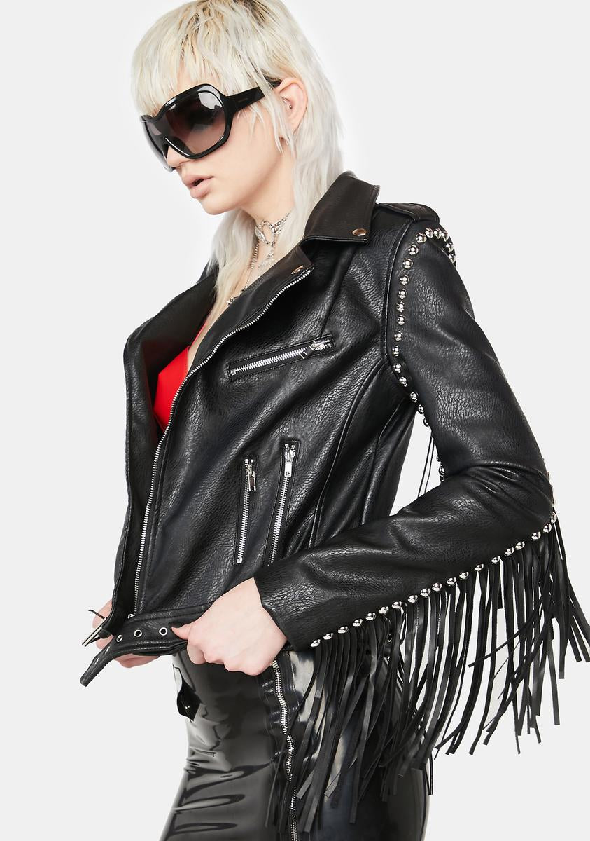 AZALEA WANG Moto Fringe Jacket - Black – Dolls Kill