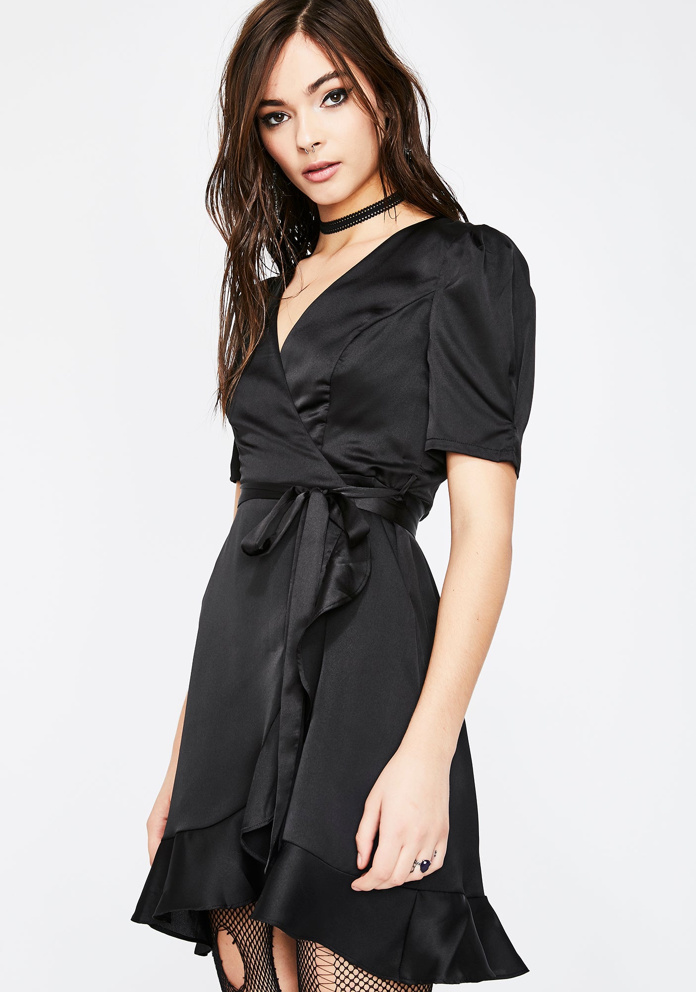 Satin Wrap Mini Dress – Dolls Kill