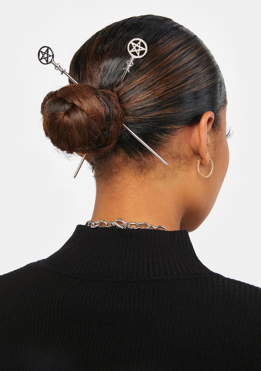 Pentagram Barbed Wire Hair Pin Set Silver – Dolls Kill