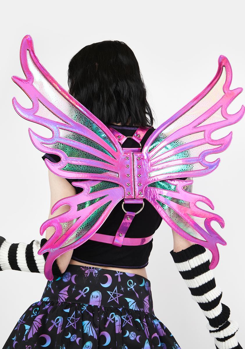 The Grave Girls Iridescent Fairy Wing Harness - Pink – Dolls Kill