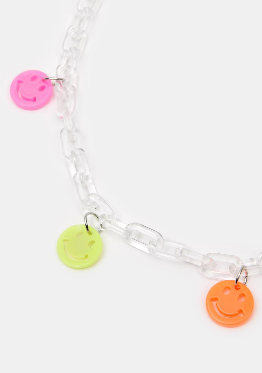 Clear Chain Link Necklace With Smile Face Charms – Dolls Kill