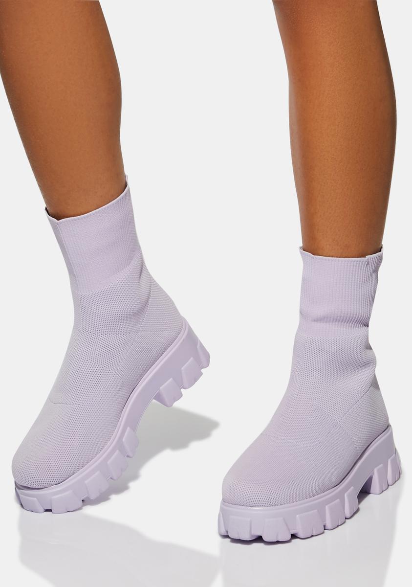 Stretch Combat Boots With Chunky Sole - Purple – Dolls Kill