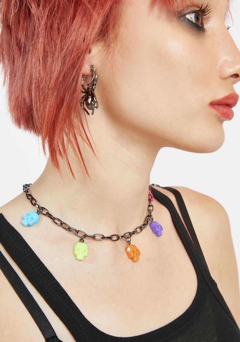 Multicolored Skull Charm Chain Necklace – Dolls Kill