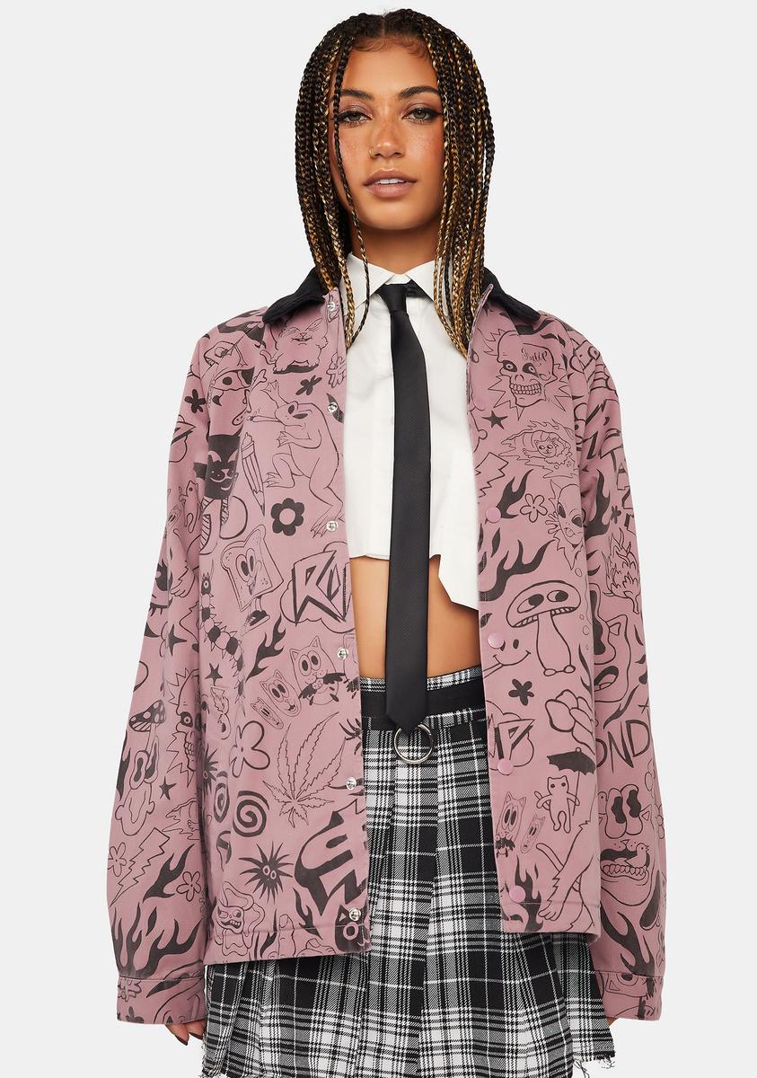 RIPNDIP Trippy Graphic Print Coach Jacket - Mauve – Dolls Kill