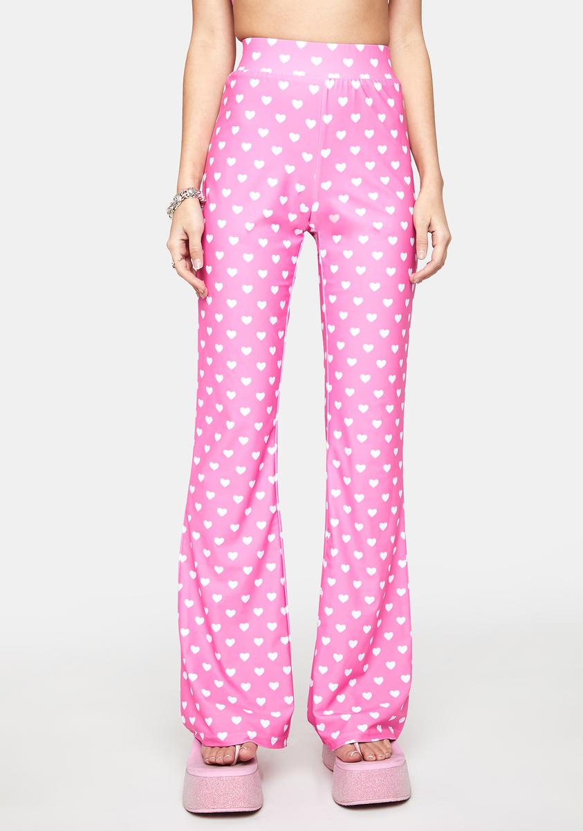 Treasure The Funk Heart Print High Waist Flare Pants - Pink – Dolls Kill