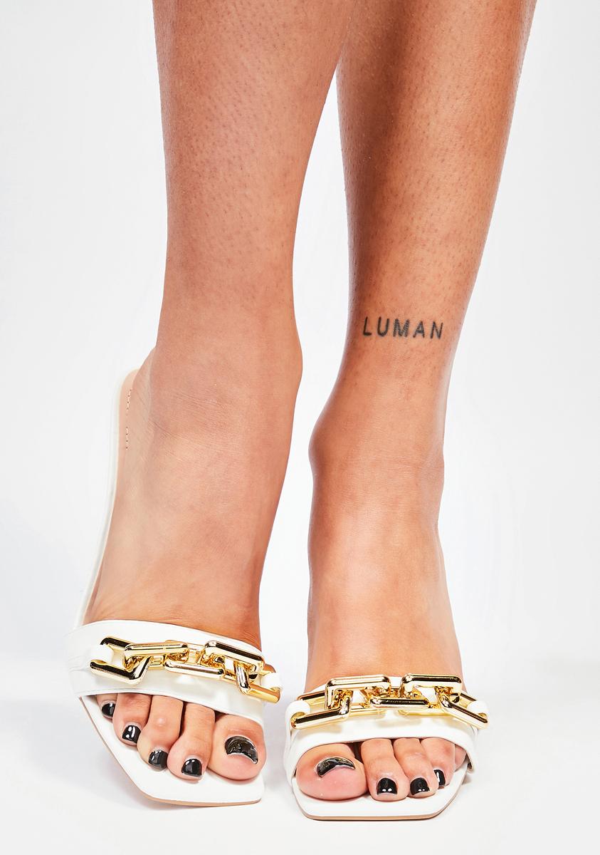 Square Toe Heels With Chunky Chains - White – Dolls Kill