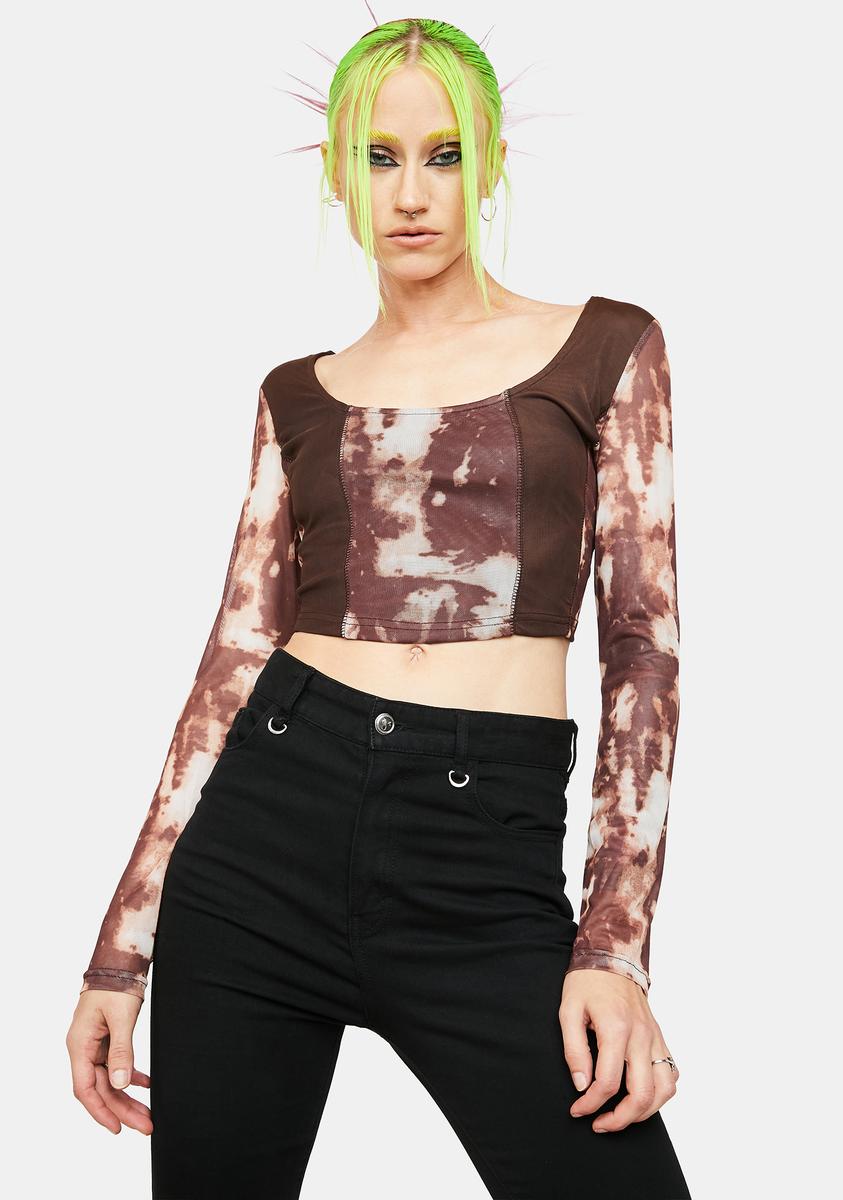 Pretty Garbage Mesh Panel Crop Top – Dolls Kill