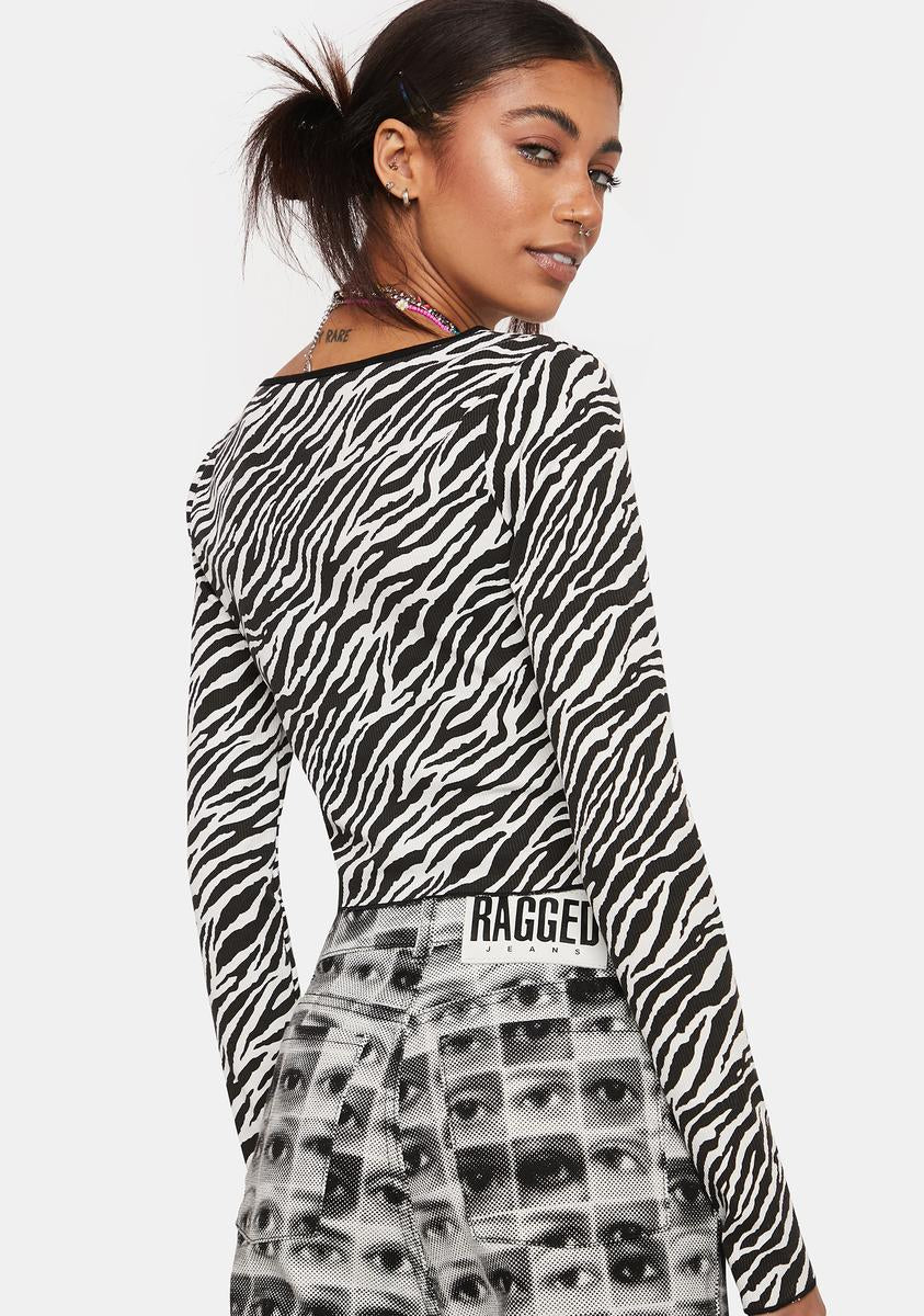 Pretty Garbage Zebra Open Long Sleeve Tie Front Top – Dolls Kill