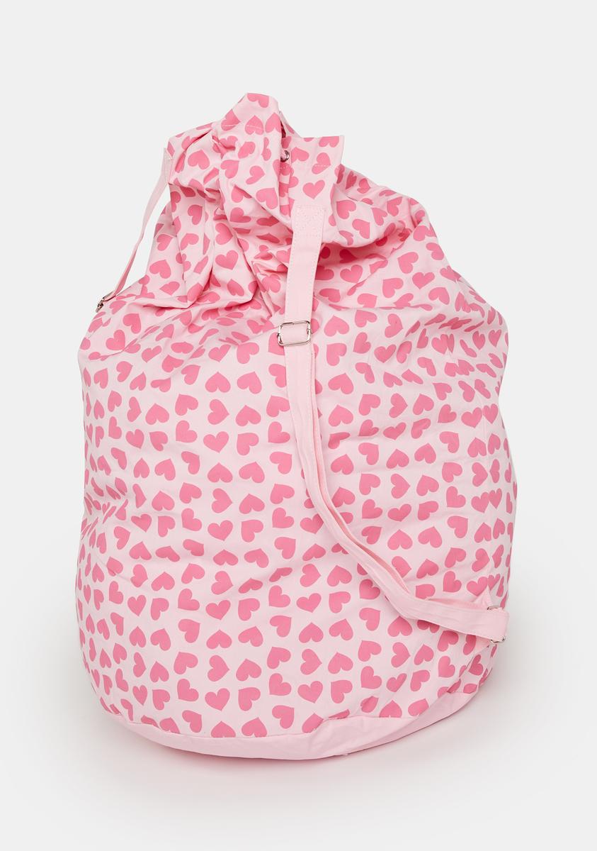 Dolls Home Heart Print Drawstring Laundry Bag - Pink – Dolls Kill