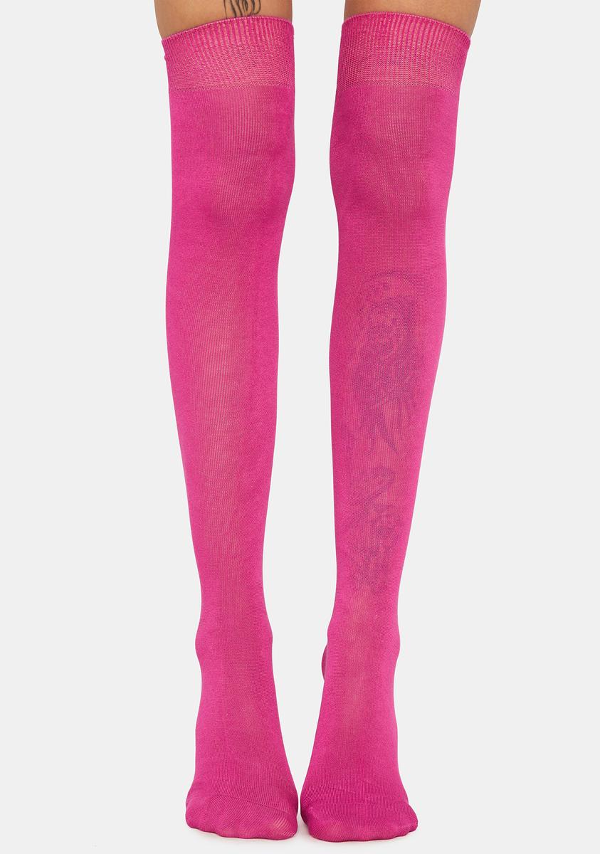MeMoi Knee High Socks With Ribbed Cuffs - Fuchsia – Dolls Kill