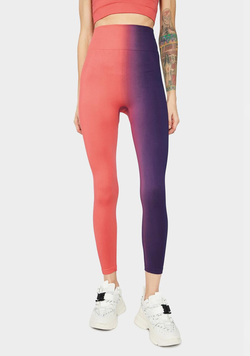 Two Tone Active Leggings - Peach Navy – Dolls Kill