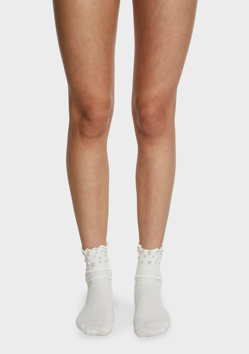 Pearl Bead Ankle Socks - White – Dolls Kill