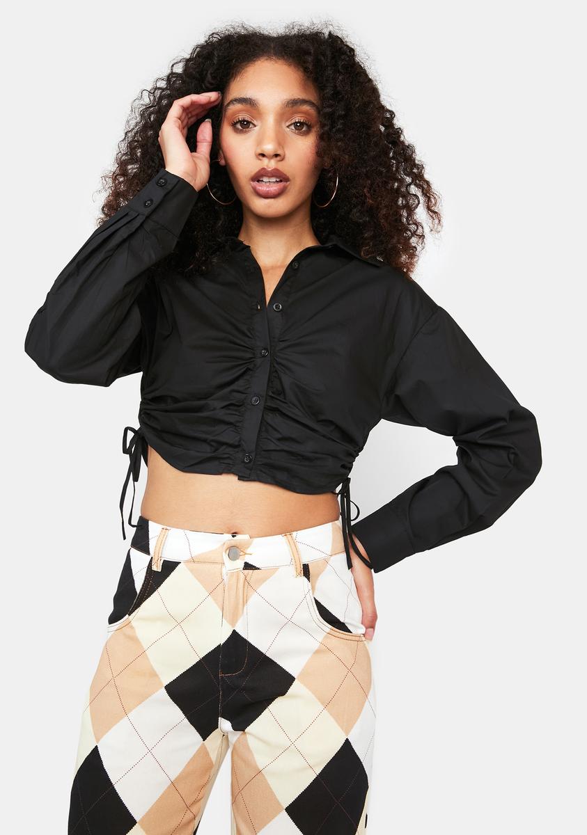 Button Down Ruched Blouse - Black – Dolls Kill