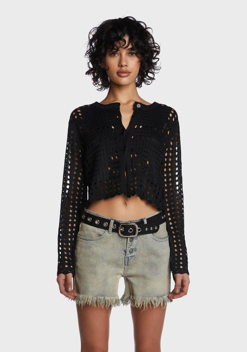Knit Long Sleeve Cropped Cardigan - Black – Dolls Kill